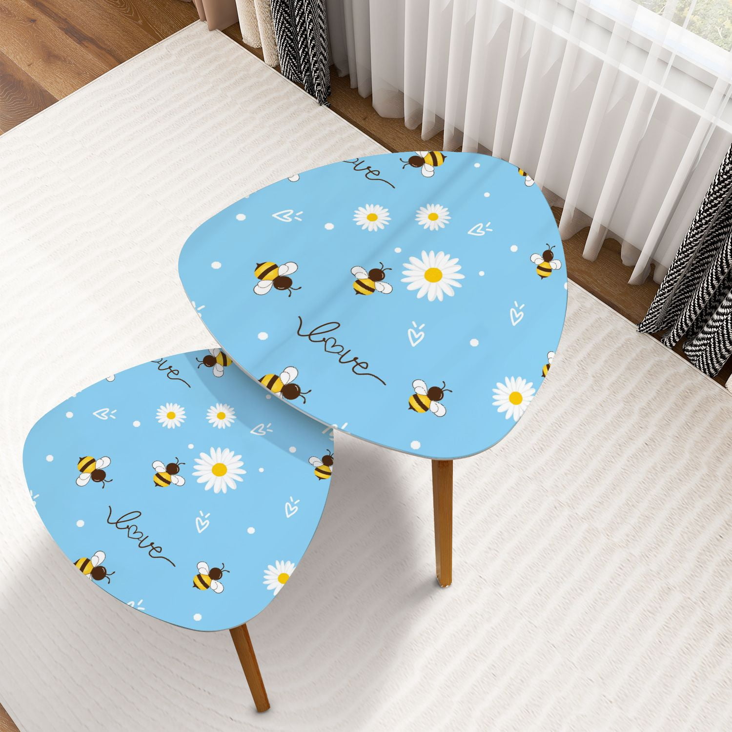 Triangle Nesting Coffee Table Set of 2 Seamless pattern bees daisy ...