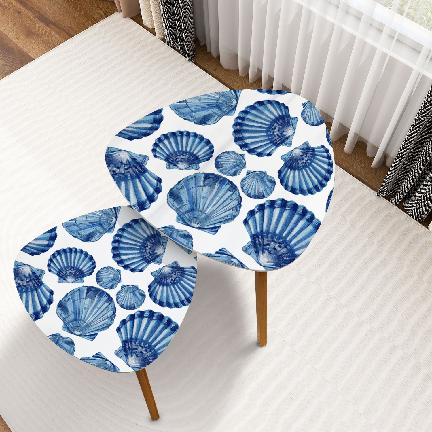Triangle Nesting Coffee Table Set of 2 Seamless pattern blue seashells ...
