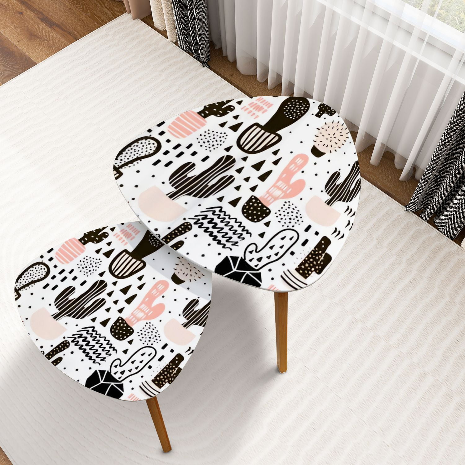 Triangle Nesting Coffee Table Set of 2 Seamless pattern cactus hand ...