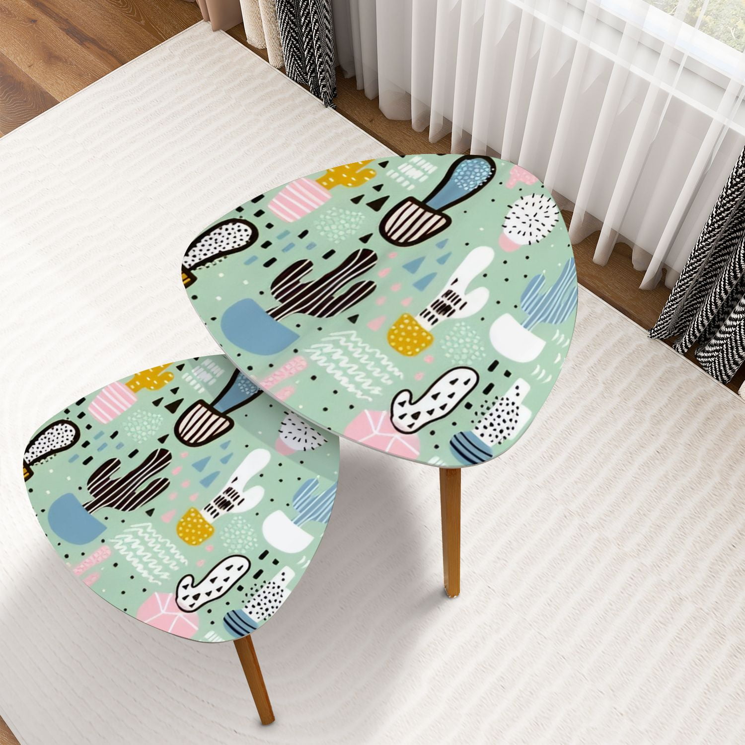 Triangle Nesting Coffee Table Set of 2 Seamless pattern cactuses hand ...