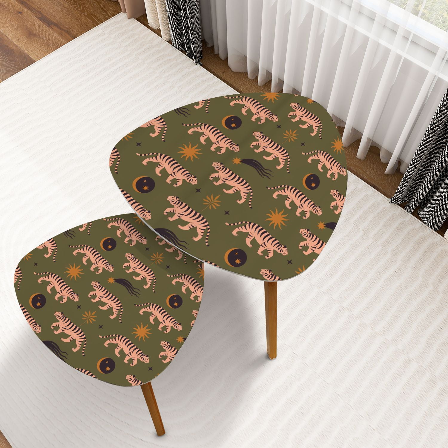 Triangle Nesting Coffee Table Set of 2 Seamless pattern chinese tigers ...