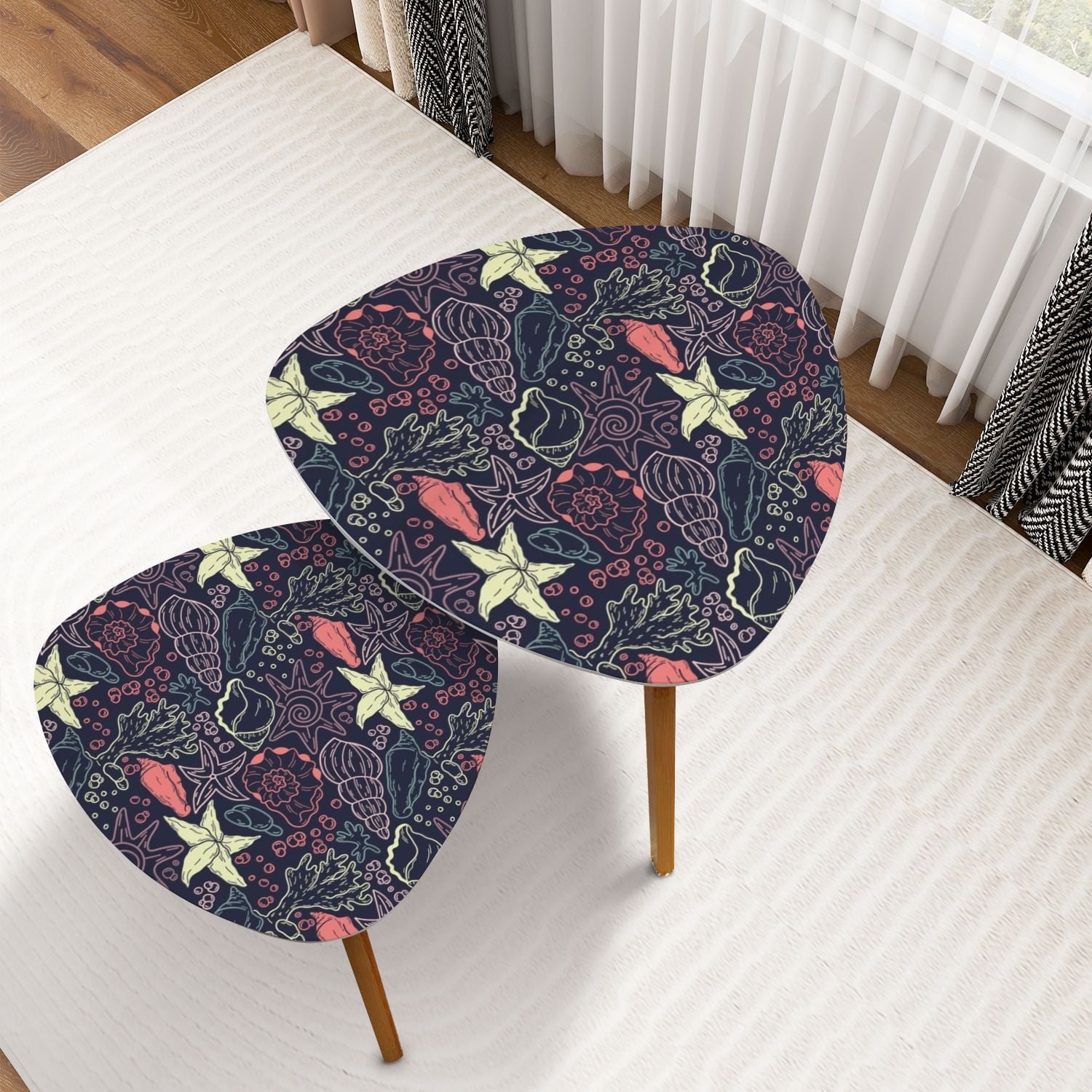 Triangle Nesting Coffee Table Set of 2 Seamless pattern corals shells Sea coral reef polyps ...