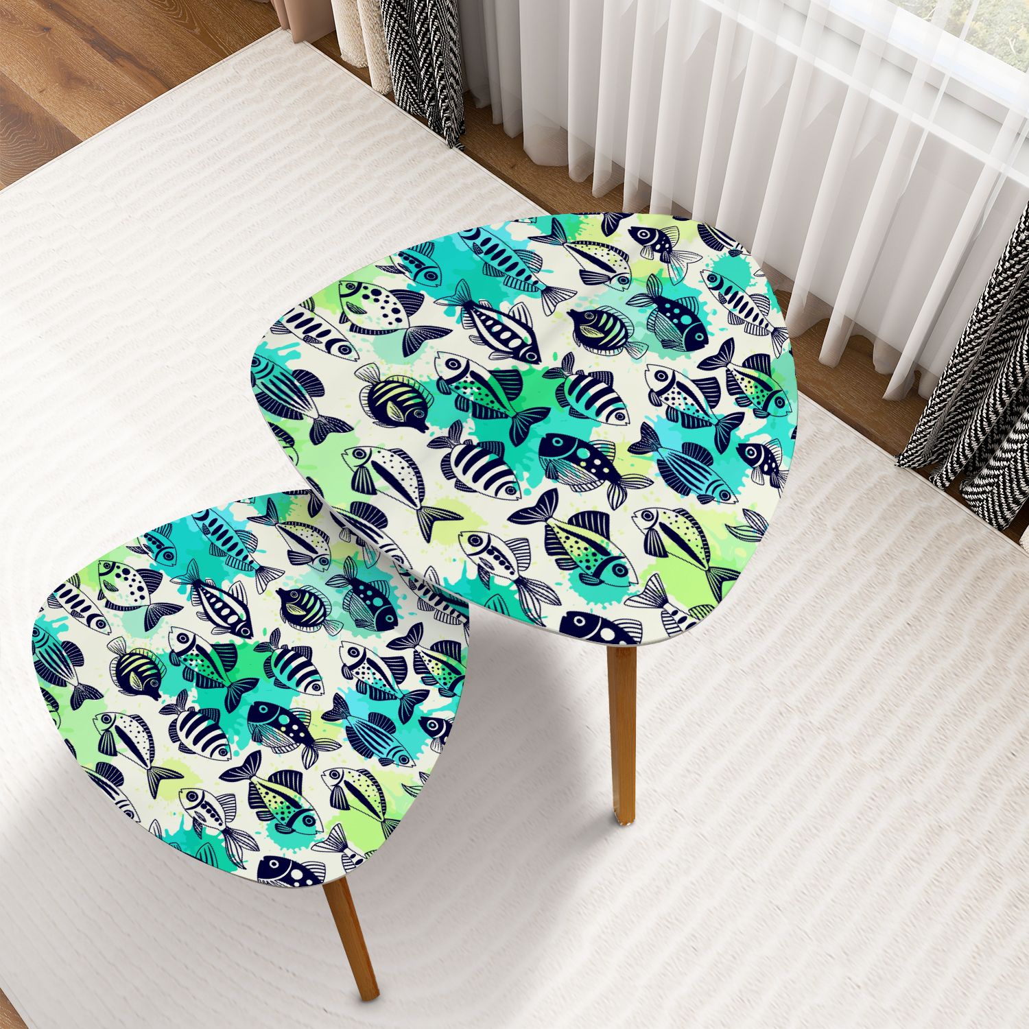 Triangle Nesting Coffee Table Set of 2 Seamless pattern decorative fish ...