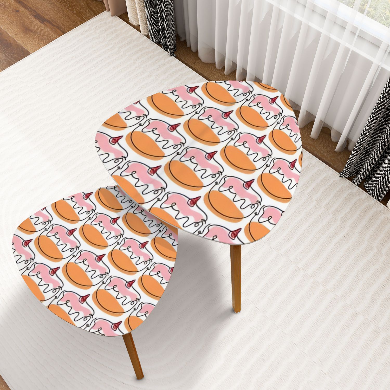 Triangle Nesting Coffee Table Set of 2 Seamless pattern doughnut Pink ...