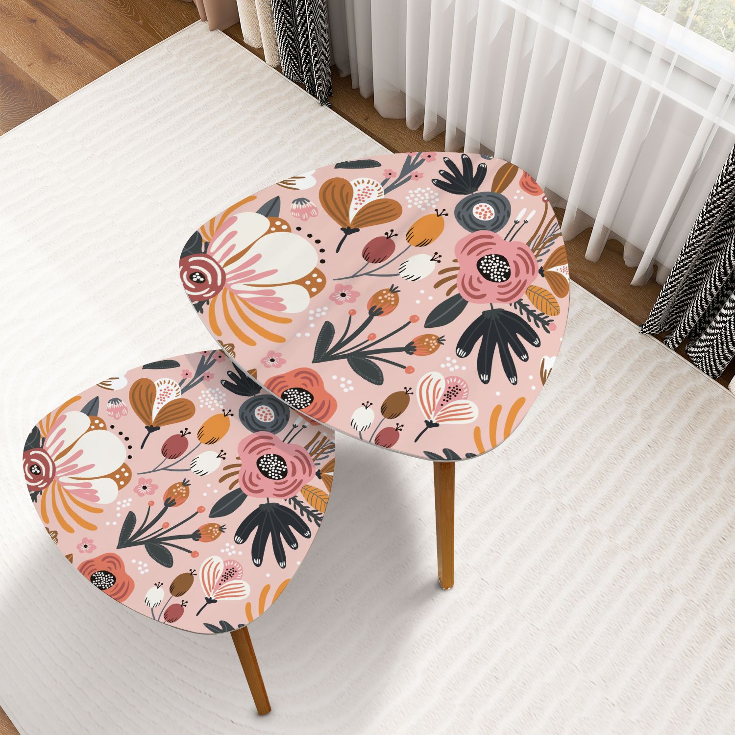 Triangle Nesting Coffee Table Set of 2 Seamless pattern flowers berries ...