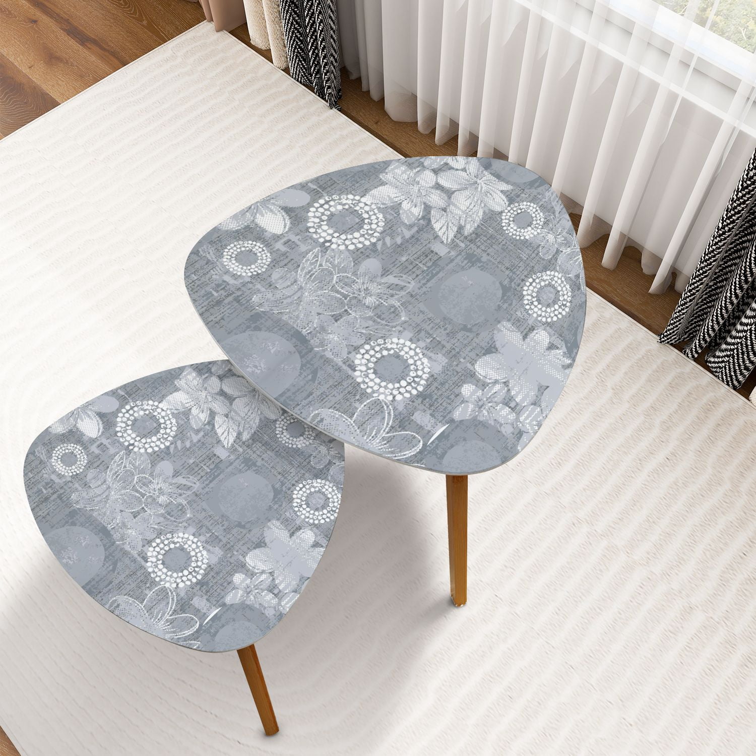 Triangle Nesting Coffee Table Set of 2 Seamless pattern flowers leaves ...