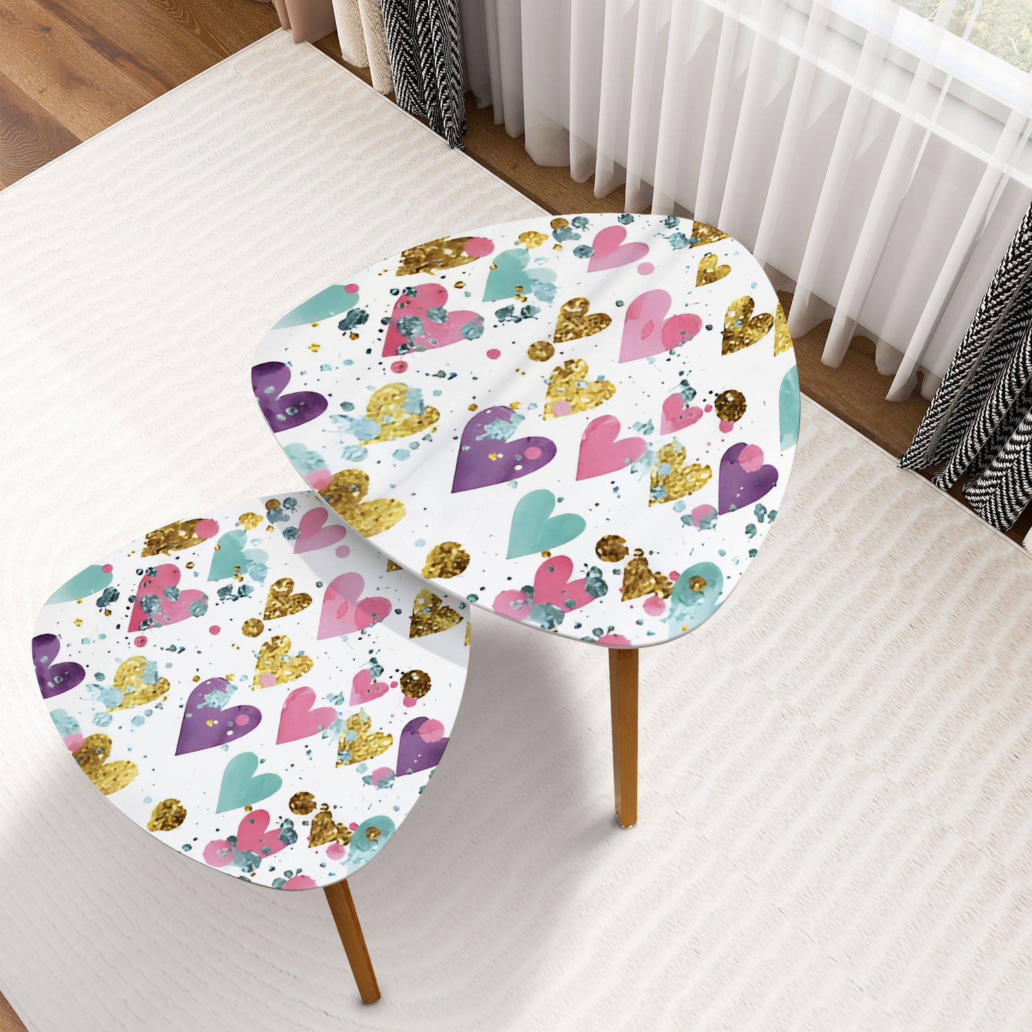 Triangle Nesting Coffee Table Set of 2 Seamless pattern hearts gold ...