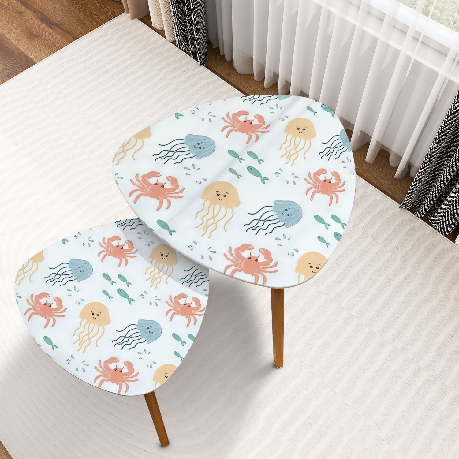 Triangle Nesting Coffee Table Set of 2 Seamless pattern jellyfish crabs ...
