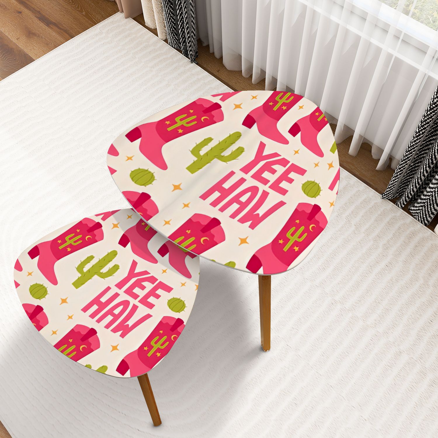 Triangle Nesting Coffee Table Set of 2 Seamless pattern pink cowboy ...