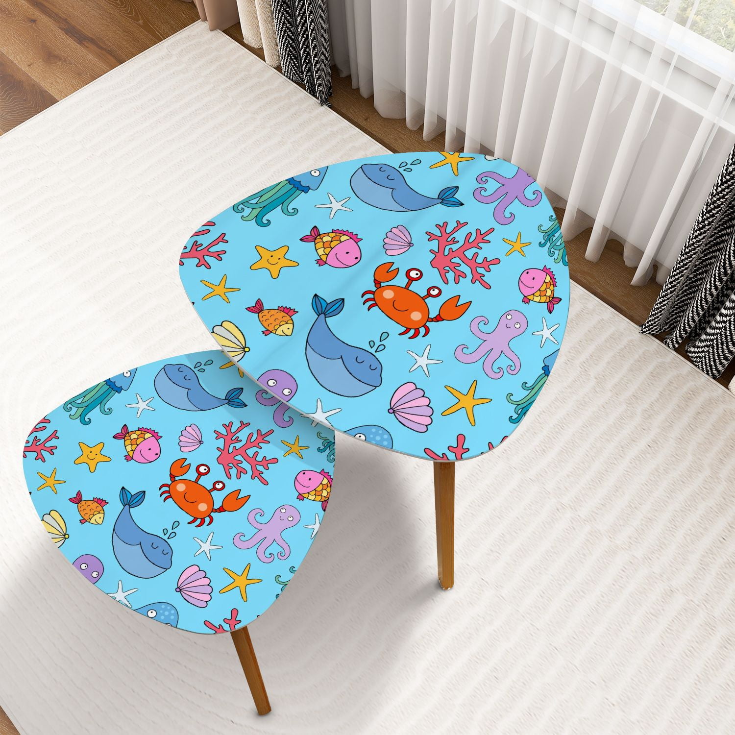 Triangle Nesting Coffee Table Set of 2 Seamless pattern sea ocean ...