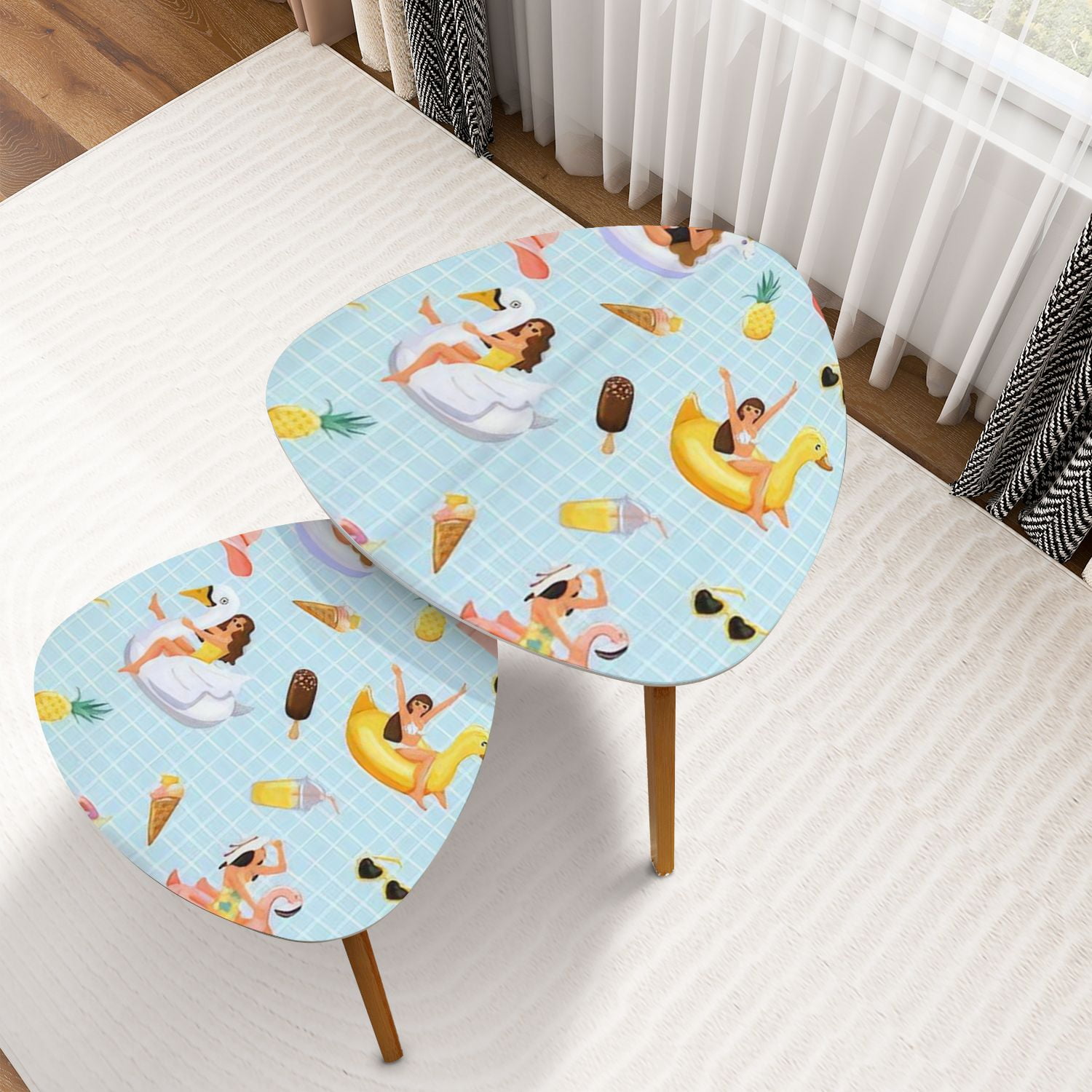 Triangle Nesting Coffee Table Set of 2 Seamless pattern women floating ...