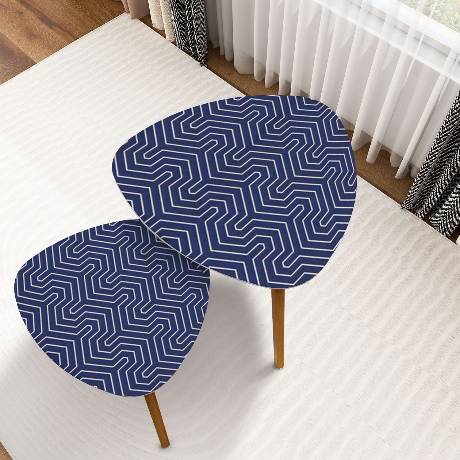 Triangle Nesting Coffee Table Set of 2 Seamless porcelain indigo blue ...