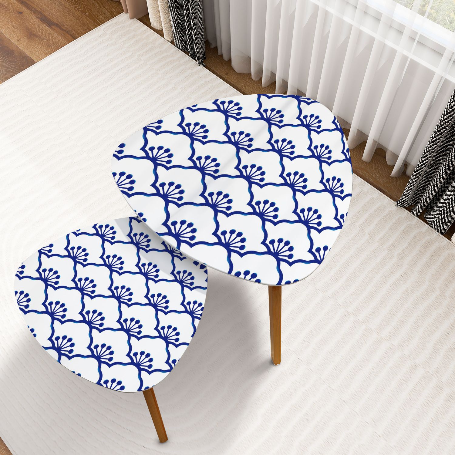 Triangle Nesting Coffee Table Set of 2 Seamless porcelain indigo blue ...