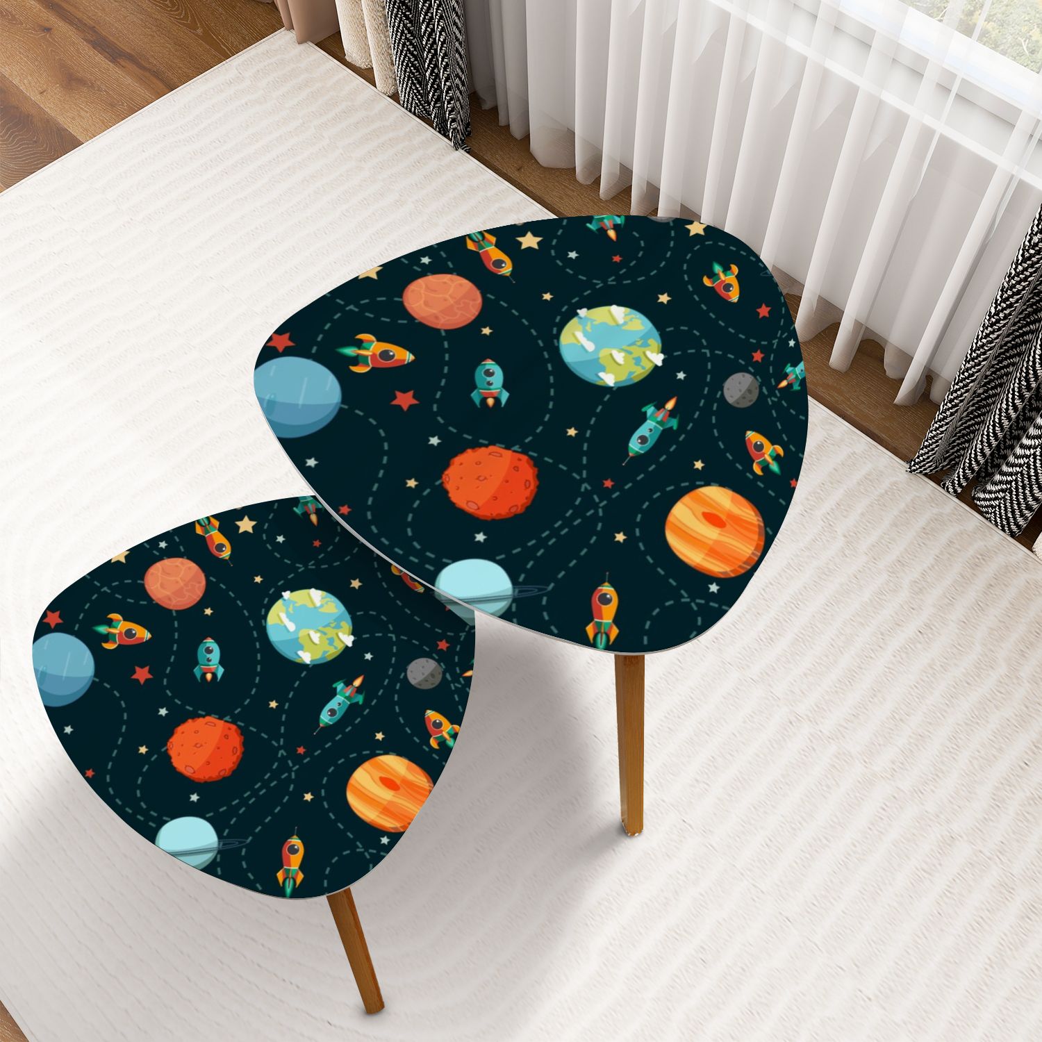 Triangle Nesting Coffee Table Set of 2 Seamless space pattern Planets ...