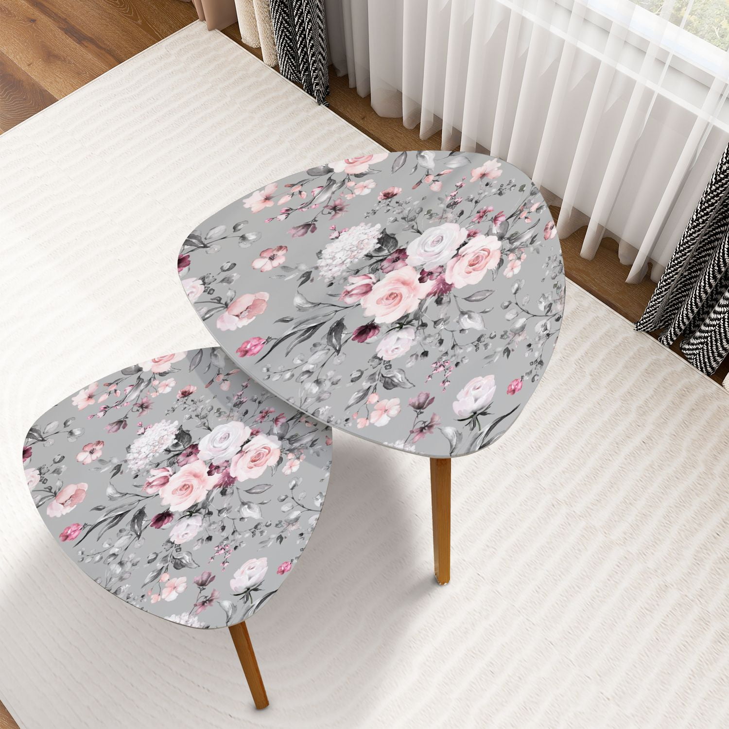 Triangle Nesting Coffee Table Set of 2 Seamless spring flowers leaves ...