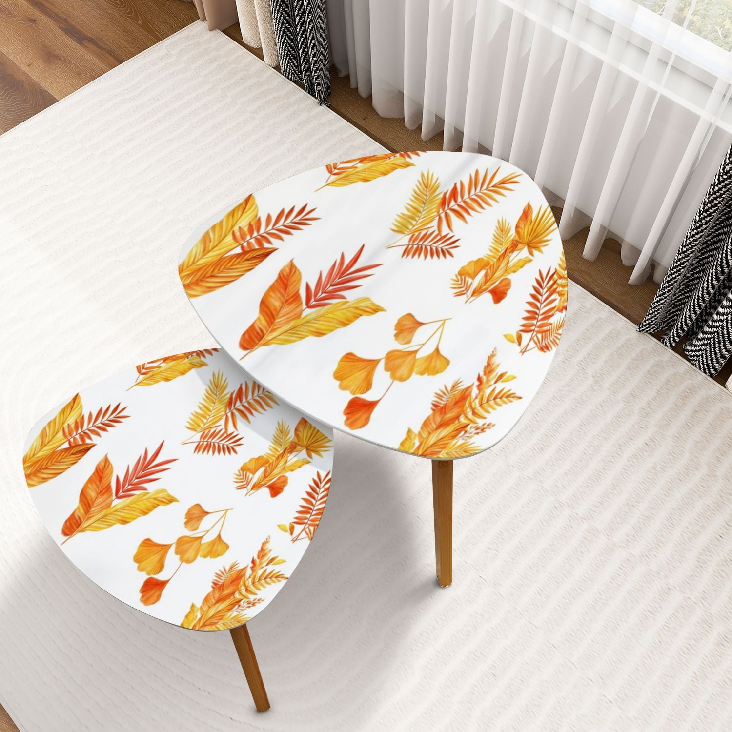 Triangle Nesting Coffee Table Set of 2 Set Bright tropical leaves an ...