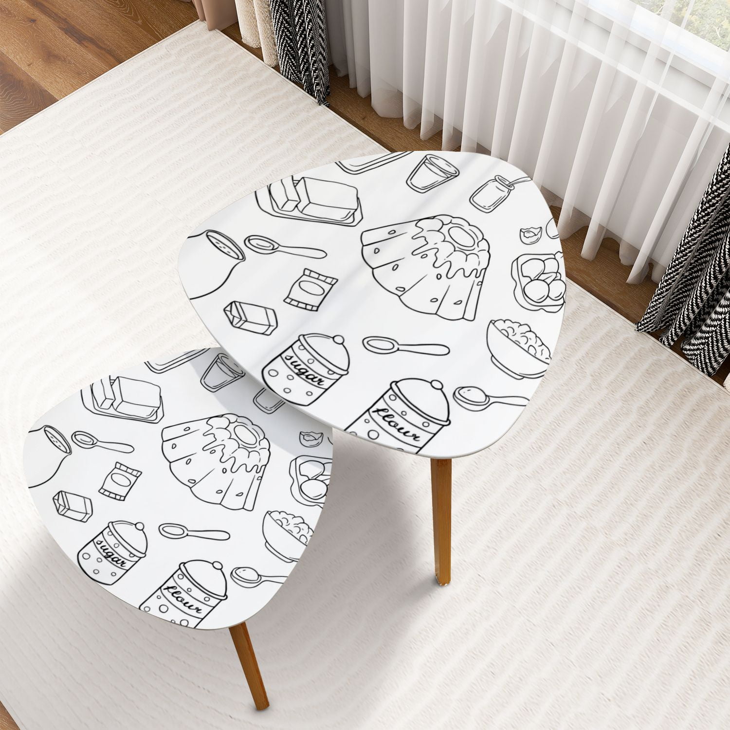Triangle Nesting Coffee Table Set of 2 Set hand drawn outline cooking ...