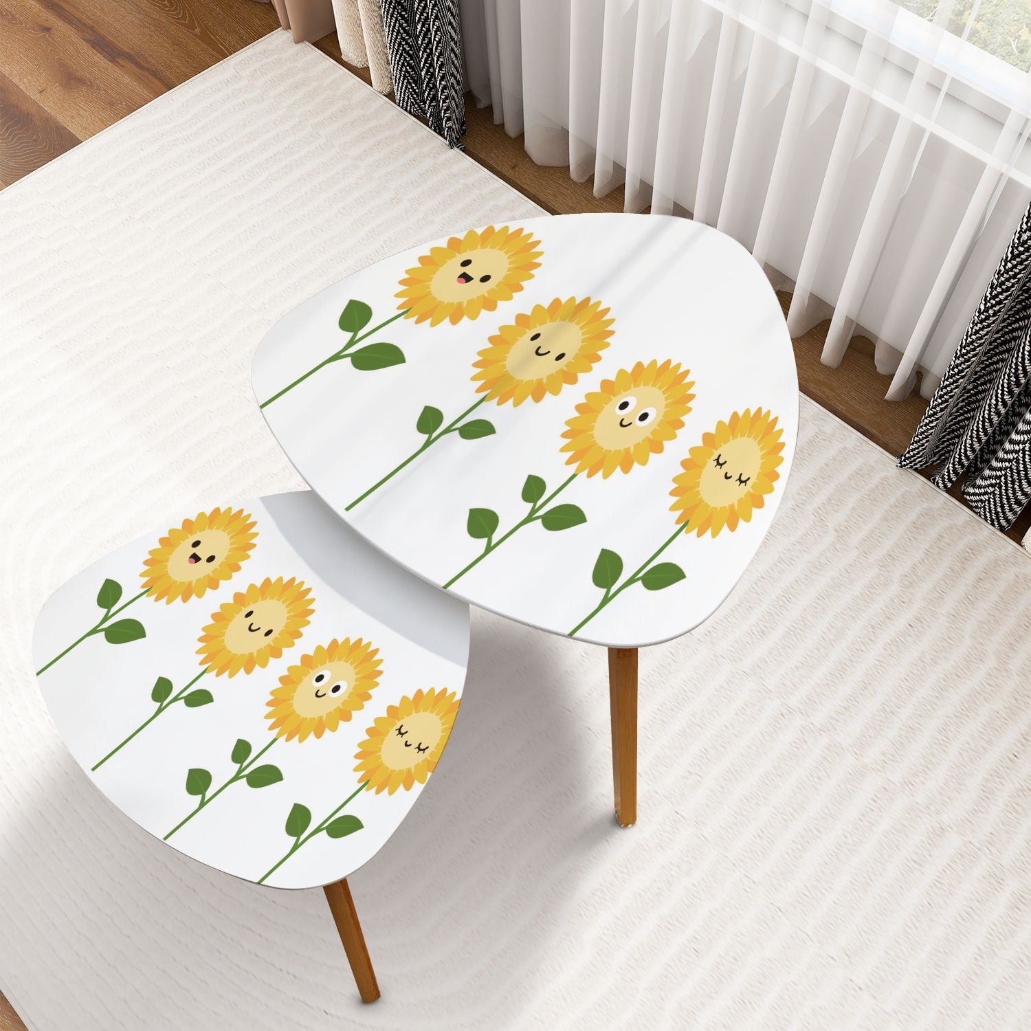 Triangle Nesting Coffee Table Set of 2 Set sunflower cartoons cute face ...