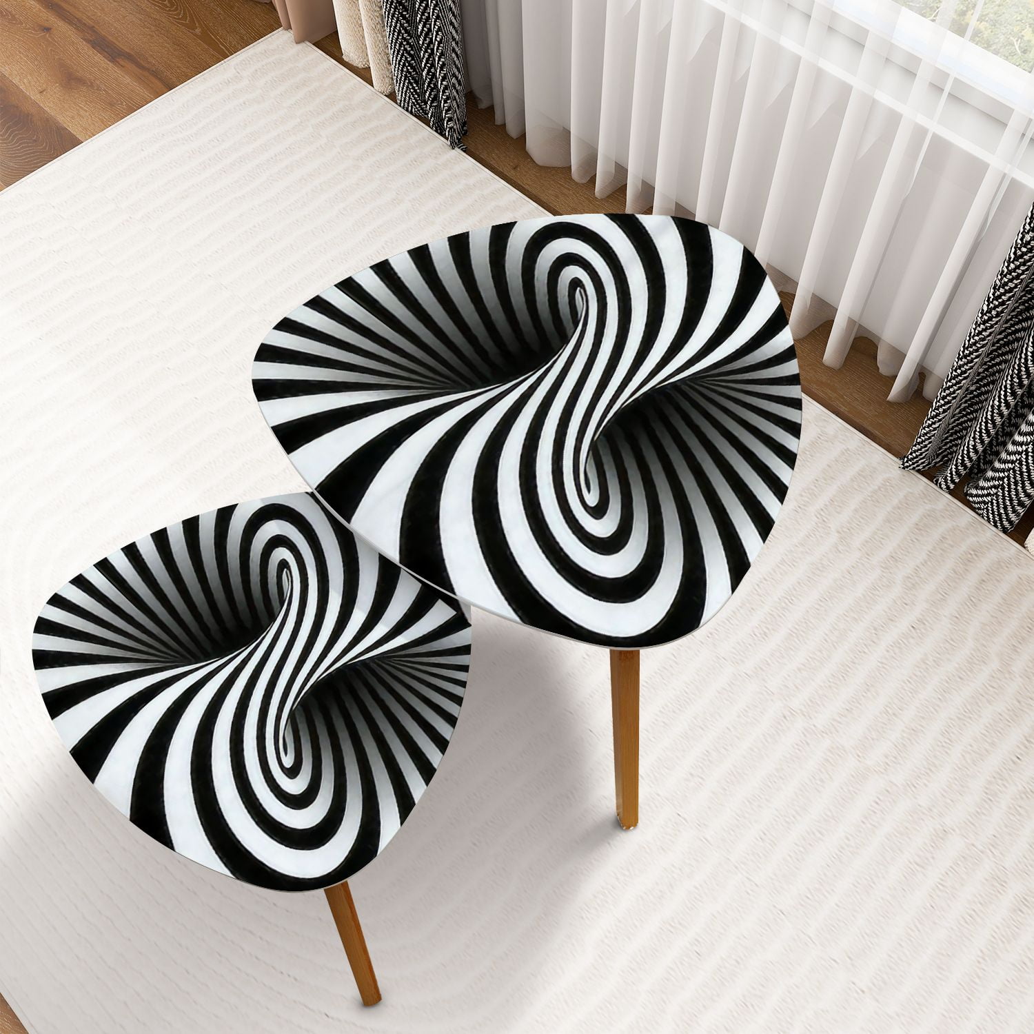 Triangle Nesting Coffee Table Set of 2 Shaded torus inside view geometrical hypnotic twisting ...