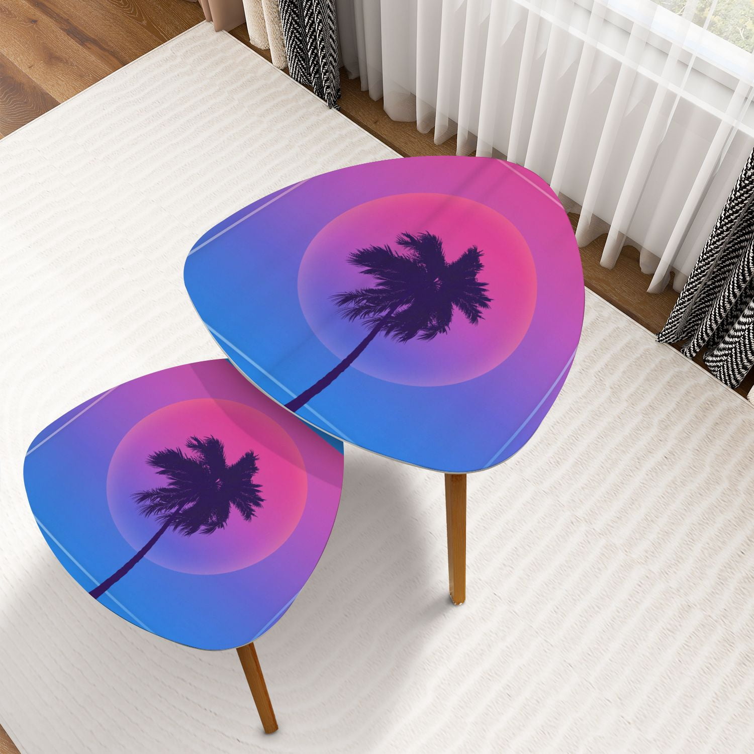 Triangle Nesting Coffee Table Set of 2 Silhouette coconut palm trees ...