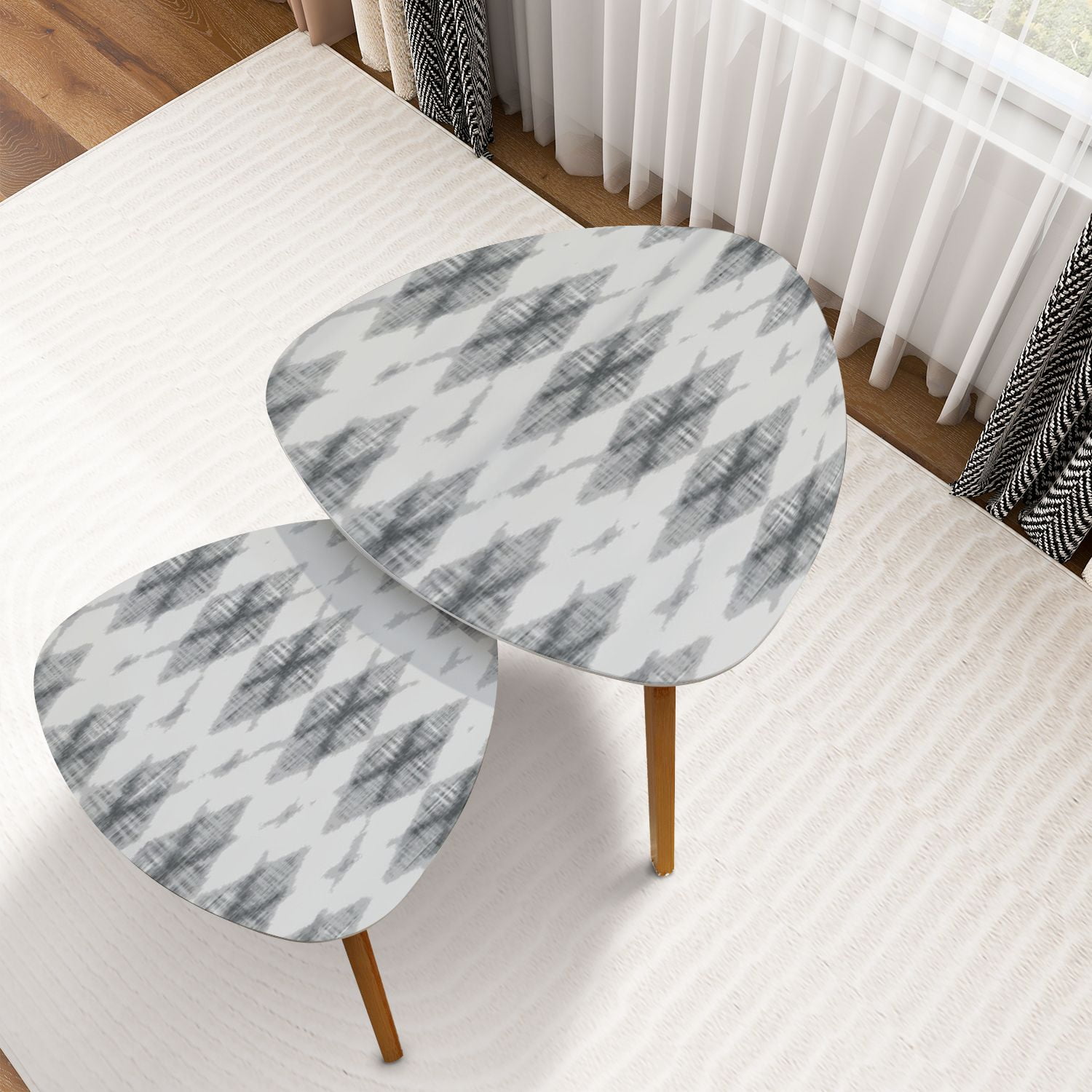 Triangle Nesting Coffee Table Set of 2 Silver gray gray argyle pattern ...