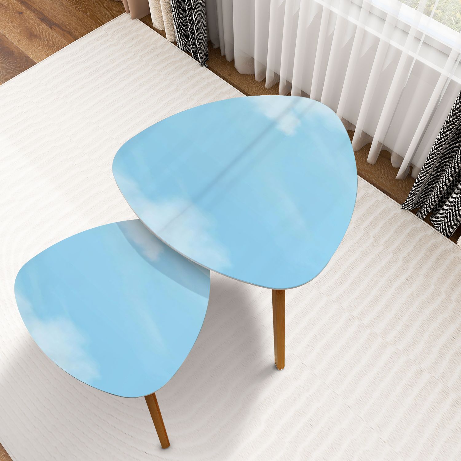 Triangle Nesting Coffee Table Set of 2 Sky Blue clouds Vertical Cartoon ...