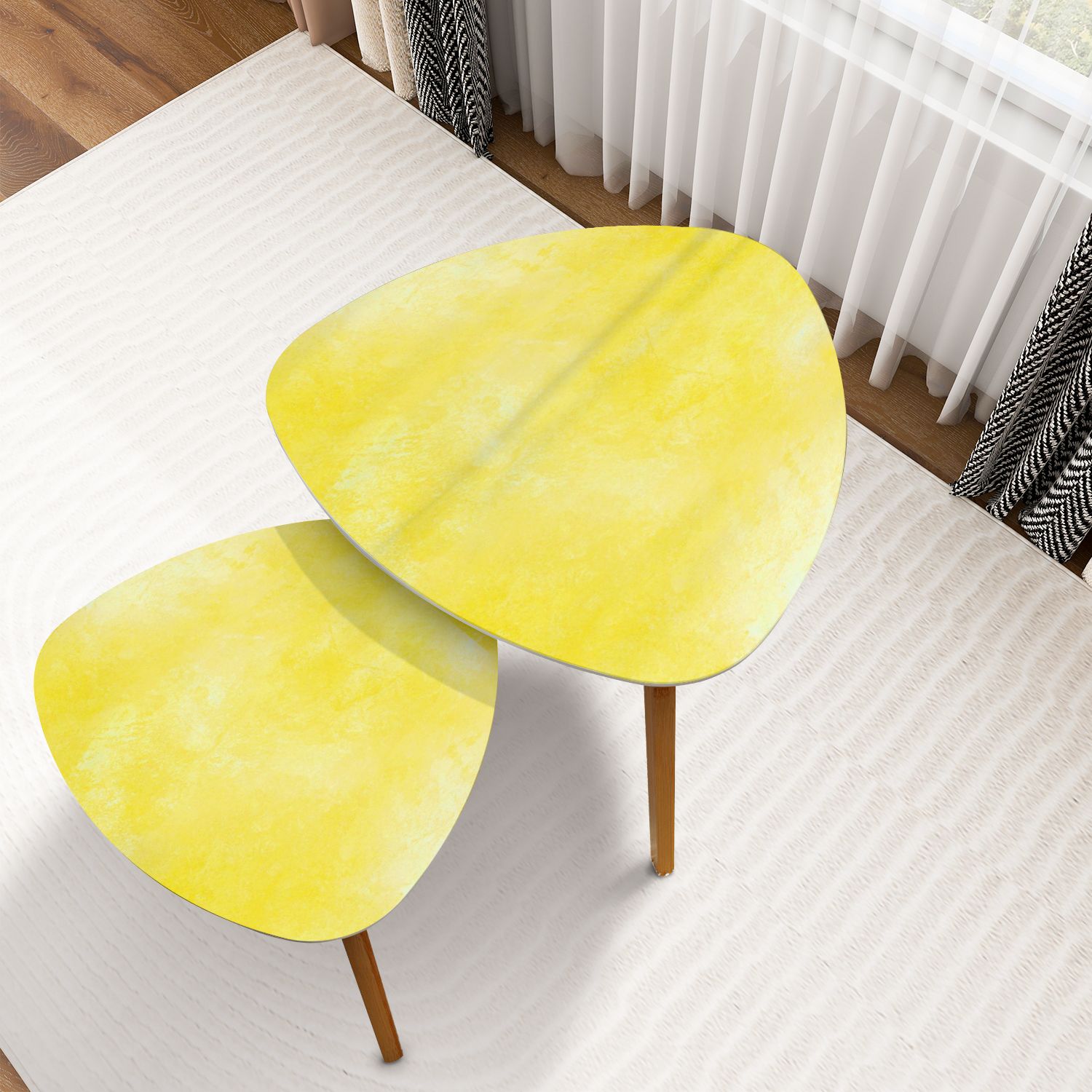 Triangle Nesting Coffee Table Set of 2 Smeared ink effect bright orange ...