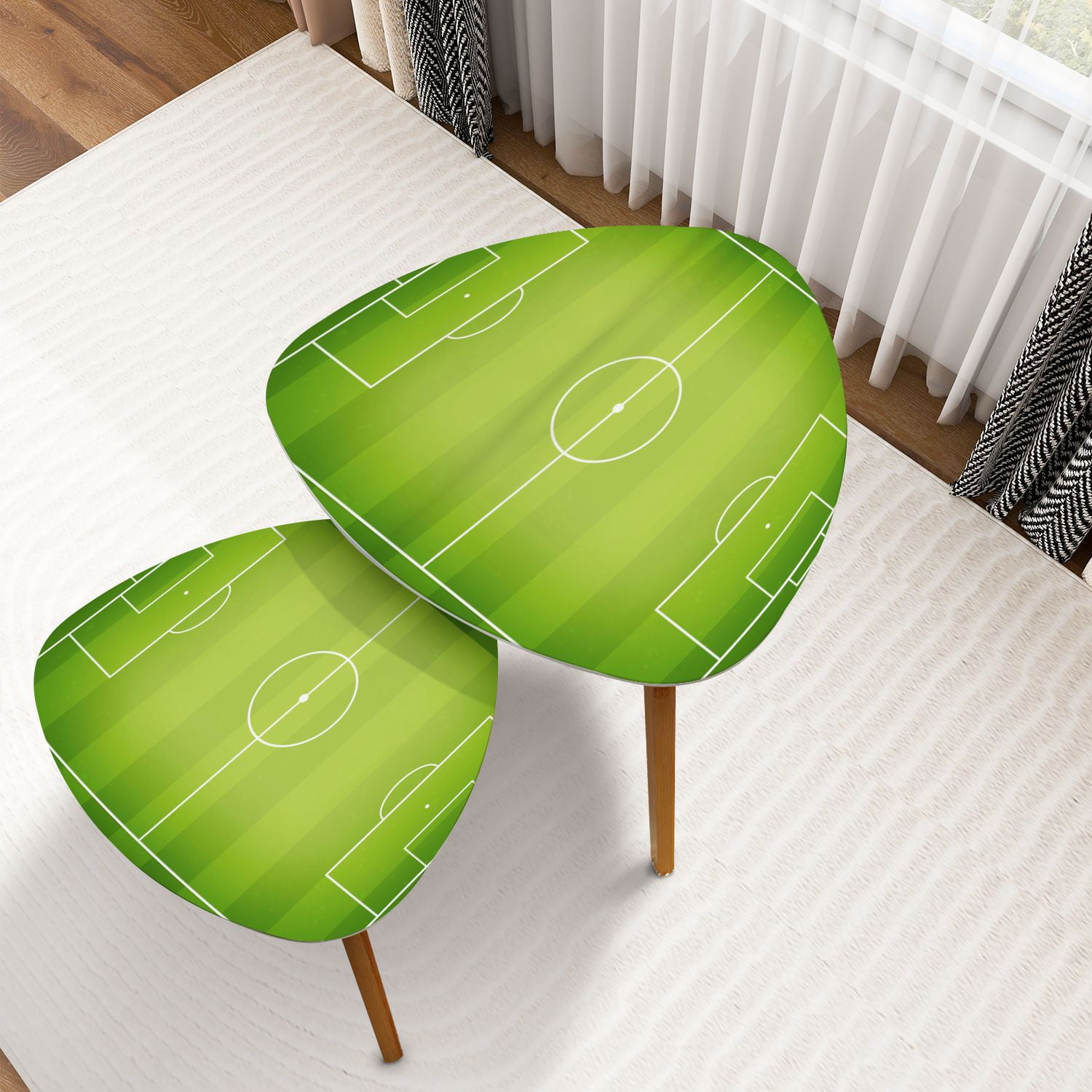 Triangle Nesting Coffee Table Set of 2 Soccer field football pitch ...