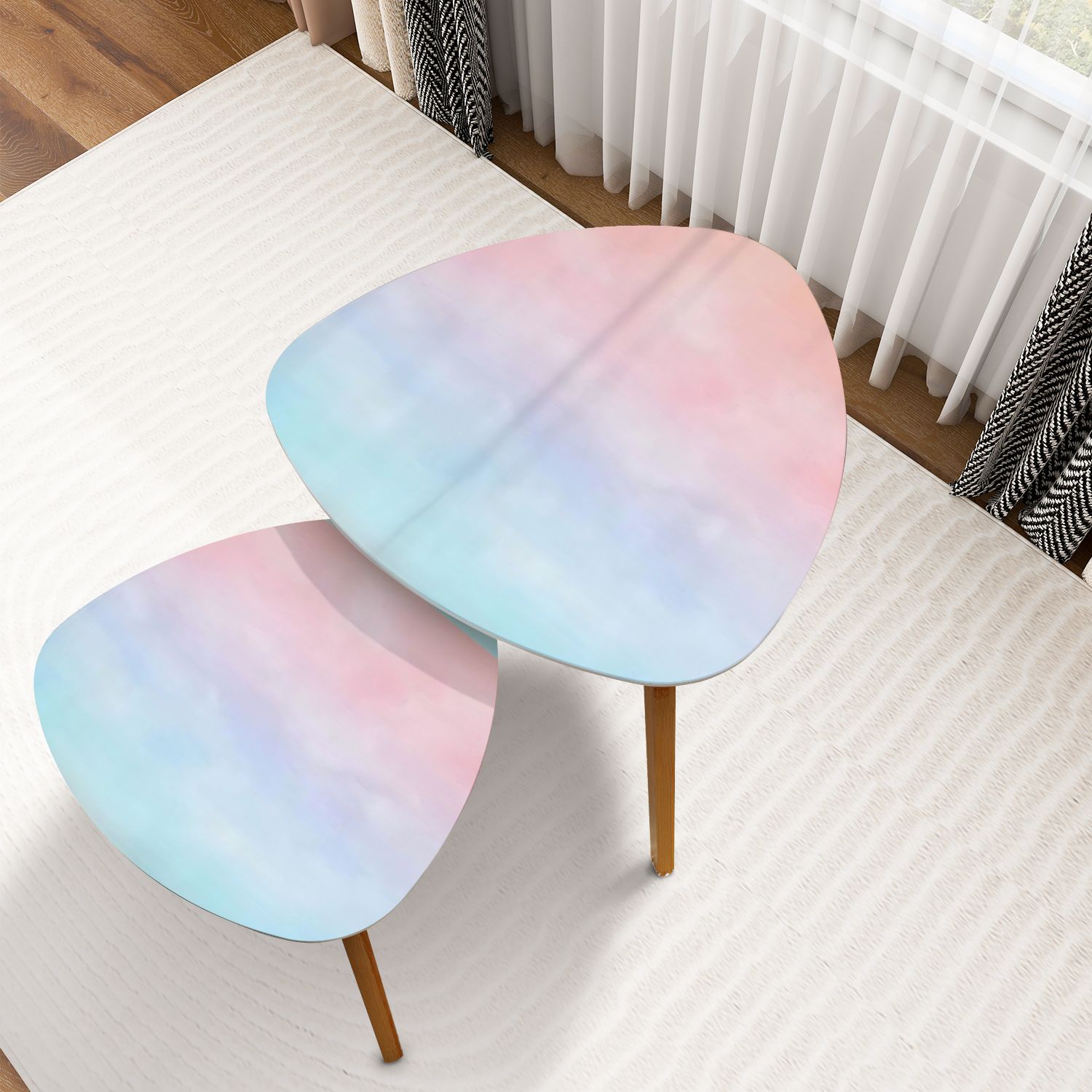 Triangle Nesting Coffee Table Set of 2 Soft pastel rainbow sky cloud ...