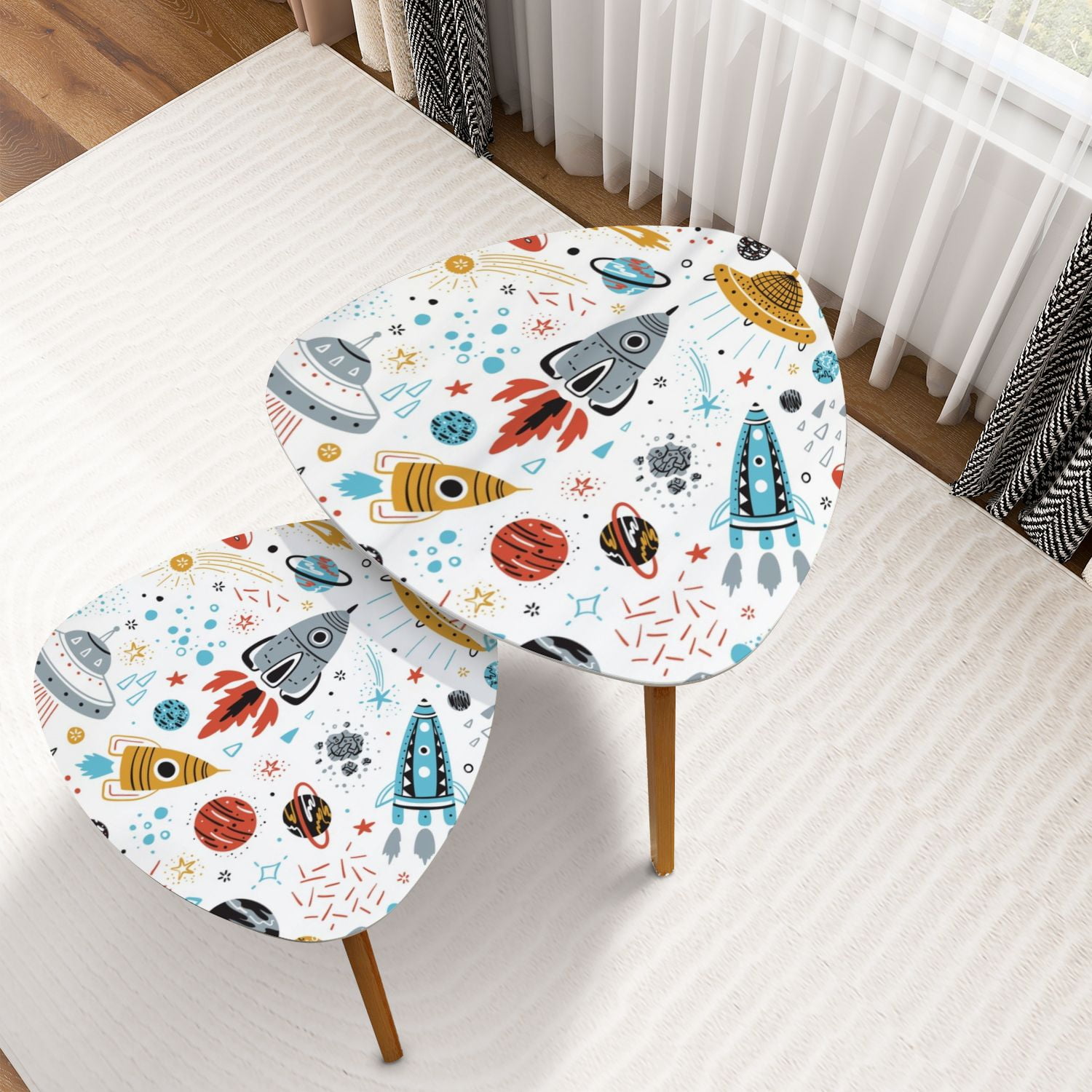 Triangle Nesting Coffee Table Set of 2 Space for Kids Seamless Pattern ...