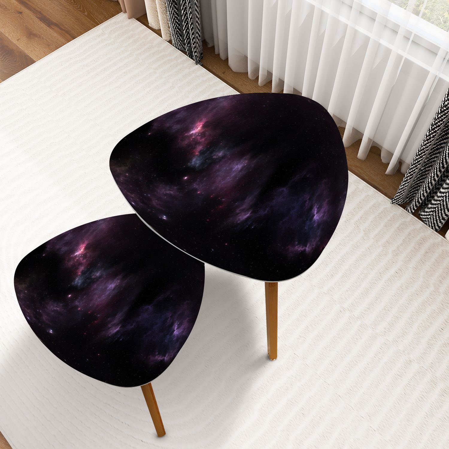 Triangle Nesting Coffee Table Set of 2 Space purple nebula stars ...