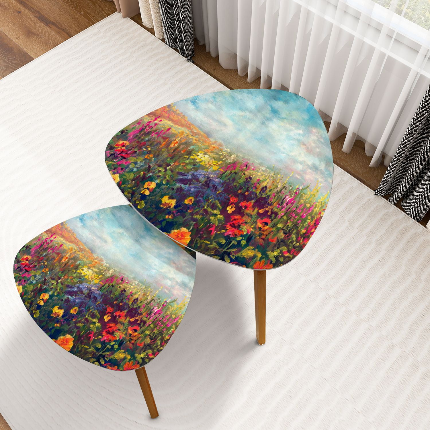 Triangle Nesting Coffee Table Set of 2 Spring flowering meadow painting ...