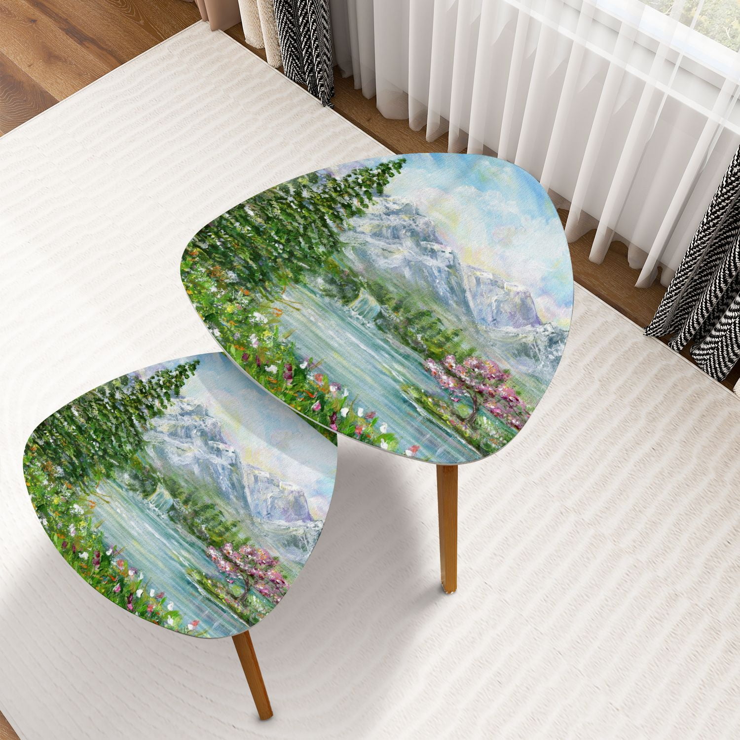 Triangle Nesting Coffee Table Set of 2 Spring mountain landscape ...