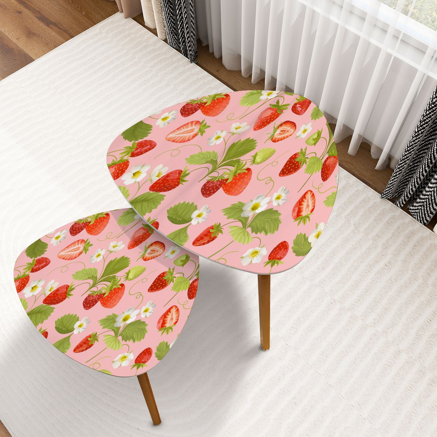 Triangle Nesting Coffee Table Set of 2 Strawberry pattern flowers wild ...