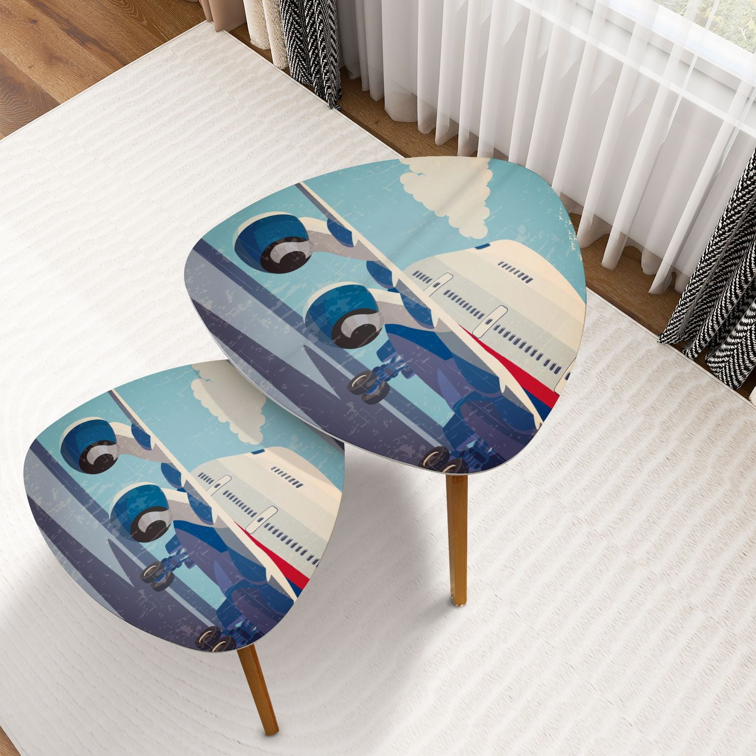 Triangle Nesting Coffee Table Set of 2 Stylized theme civil aviation ...