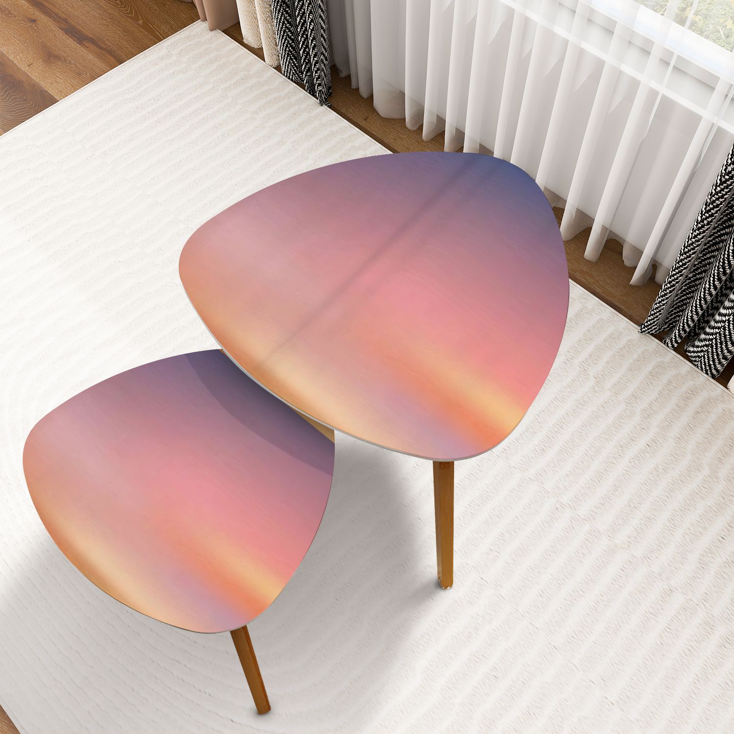 Triangle Nesting Coffee Table Set of 2 Summer Sky Colourful Sunset ...