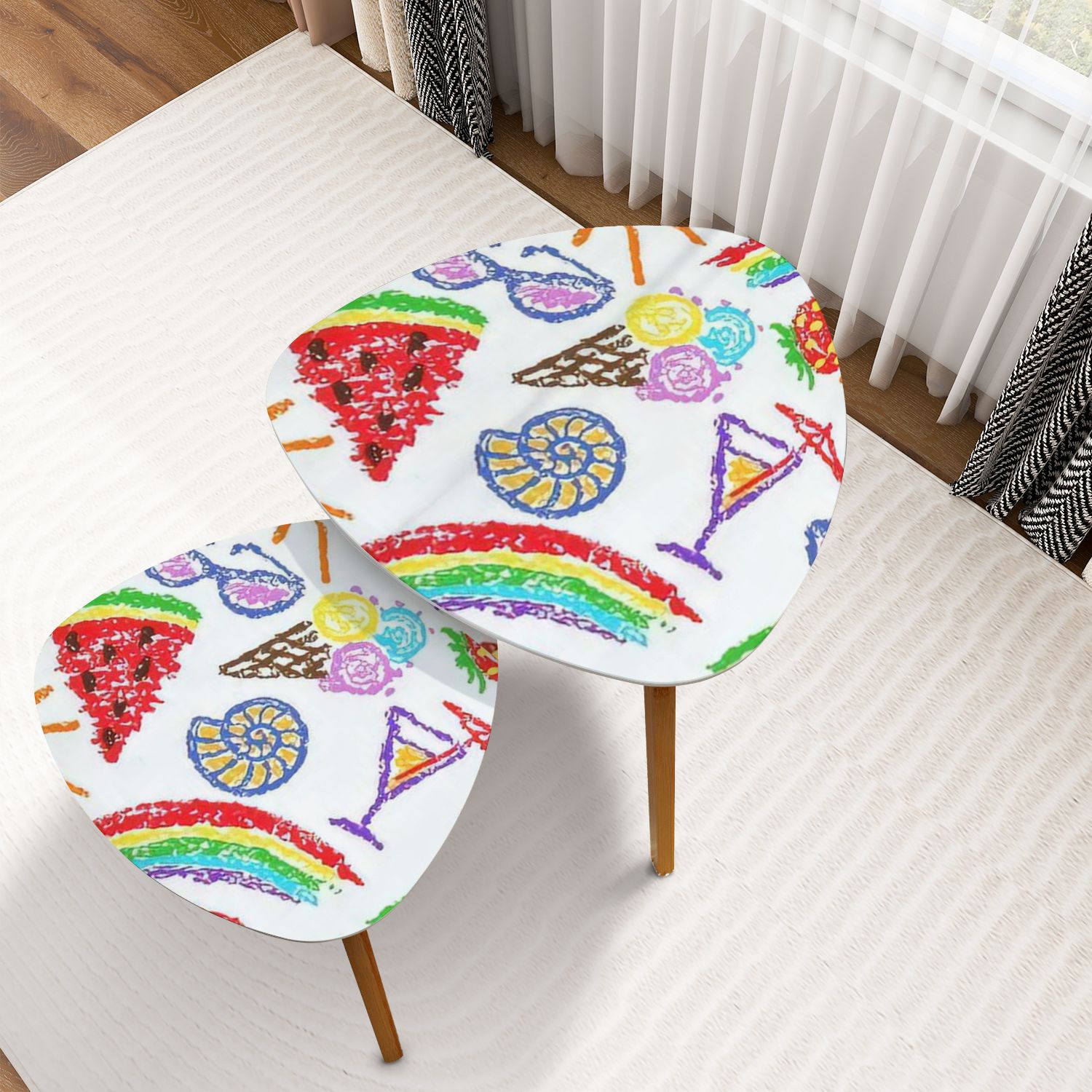 Triangle Nesting Coffee Table Set of 2 Summer seamless Funny hand drawn ...