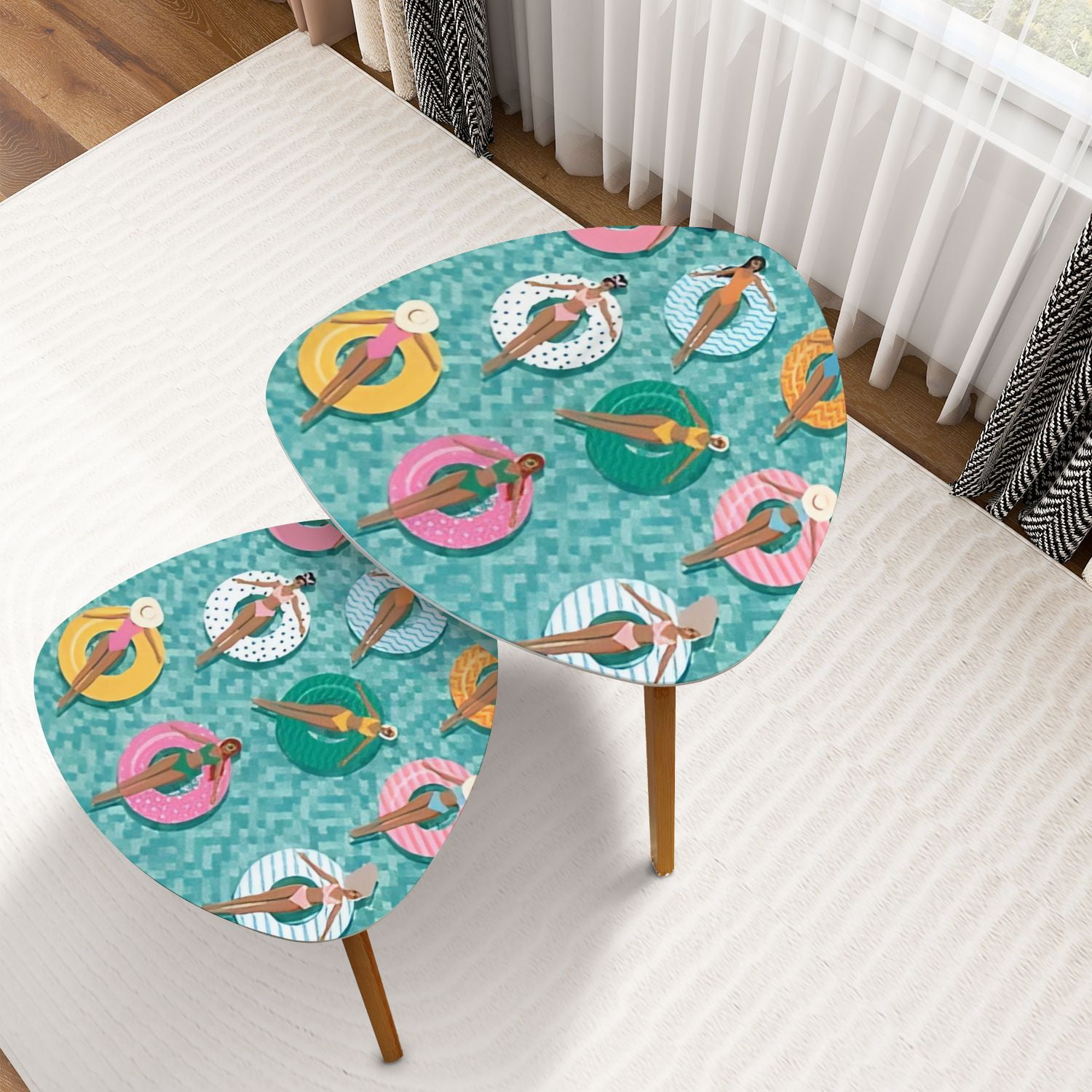 Triangle Nesting Coffee Table Set of 2 Summertime holidays poster Girl ...