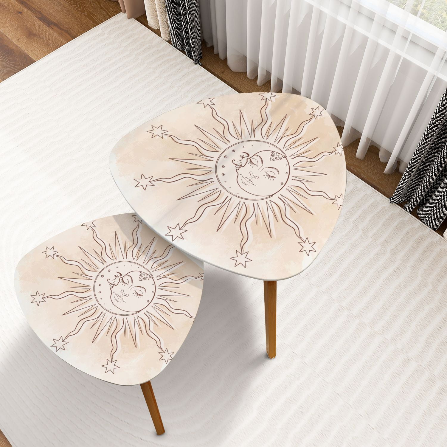 Triangle Nesting Coffee Table Set of 2 Sun moon retro engraving style ...