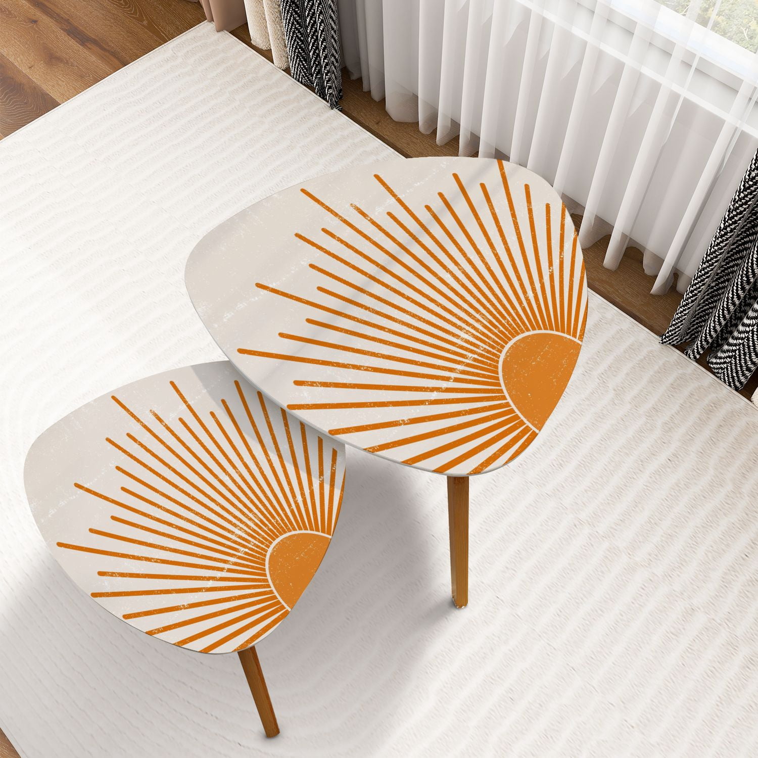 Triangle Nesting Coffee Table Set of 2 Sun print boho minimalist ...
