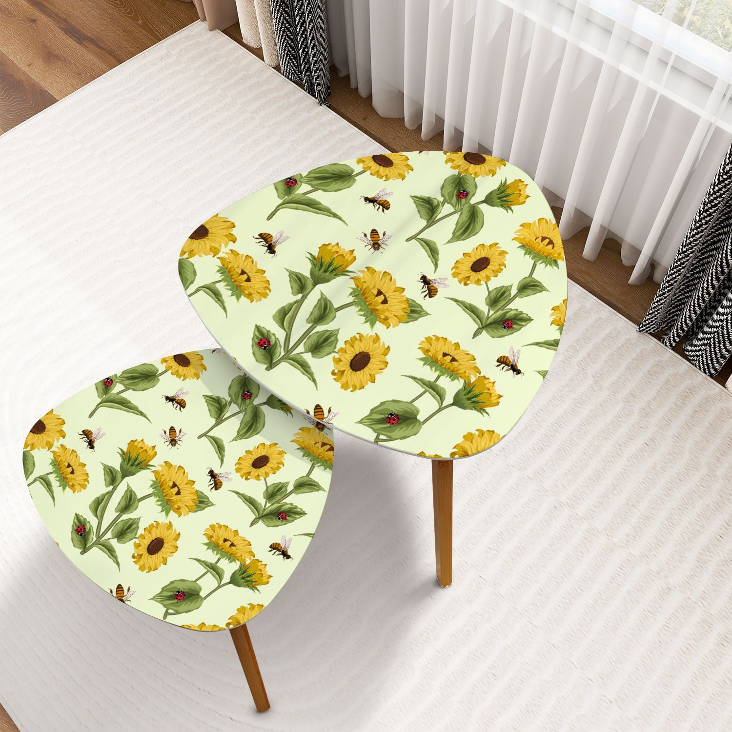 Triangle Nesting Coffee Table Set of 2 Sunflowers bees pattern pattern ...