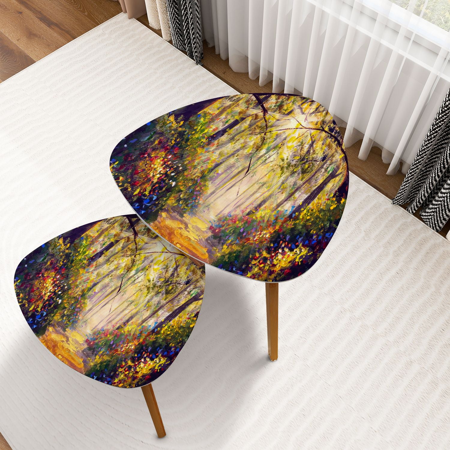 Triangle Nesting Coffee Table Set of 2 Sunny forest wood trees Original ...