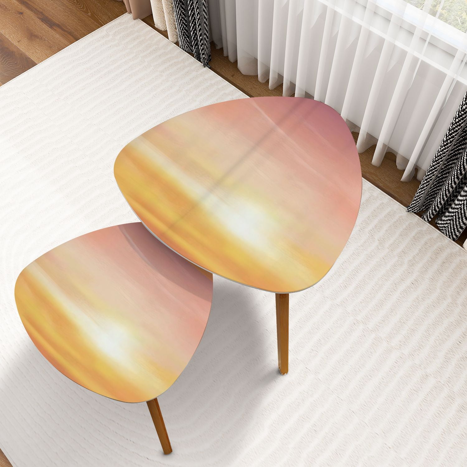Triangle Nesting Coffee Table Set of 2 Sunrise Morning Orange Yellow ...