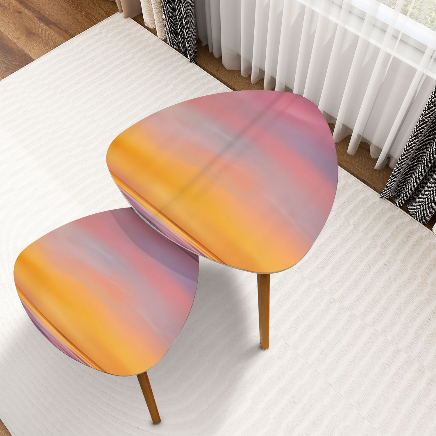 Triangle Nesting Coffee Table Set of 2 Sunset Sky Sunrise cloud Orange ...