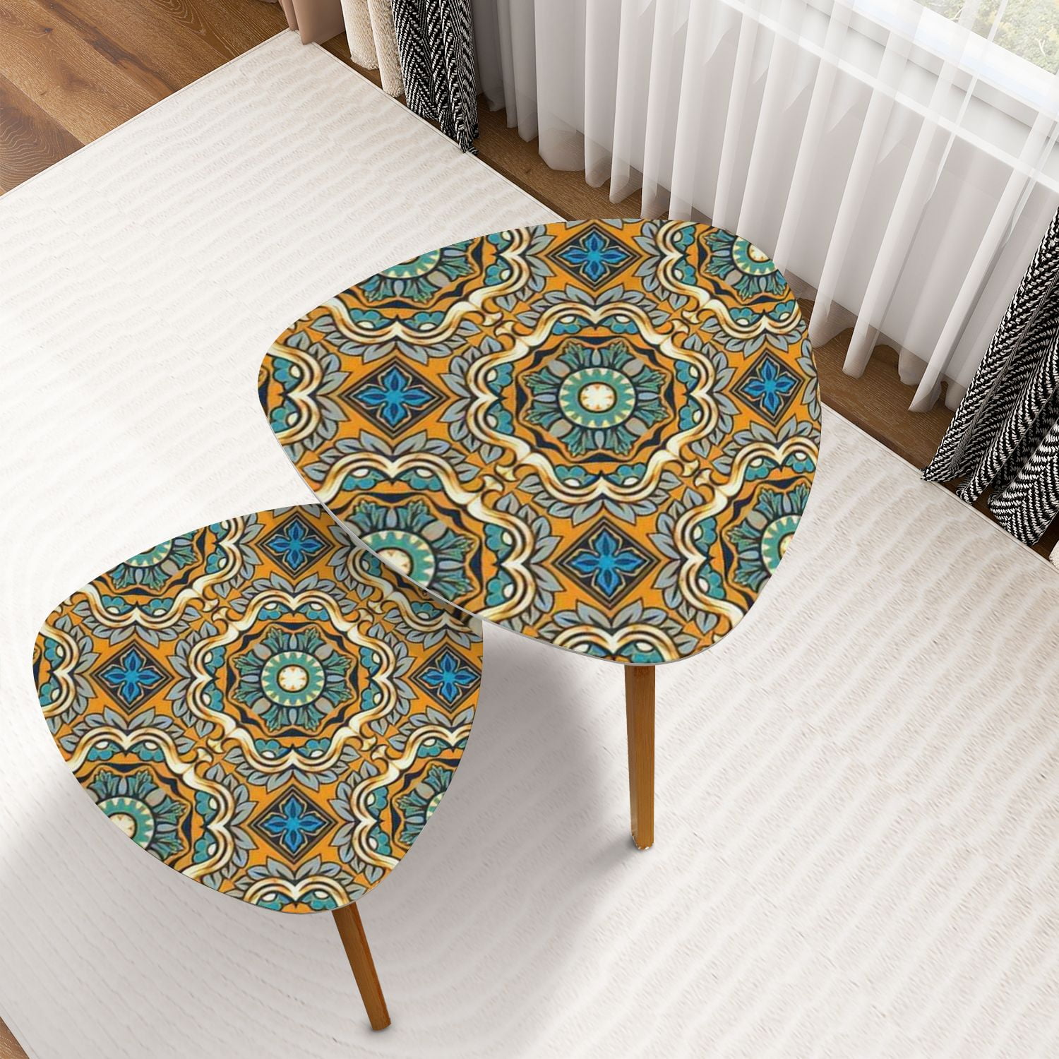 Triangle Nesting Coffee Table Set of 2 Talavera Indian patchwork Azulejos portugal Turkish ...
