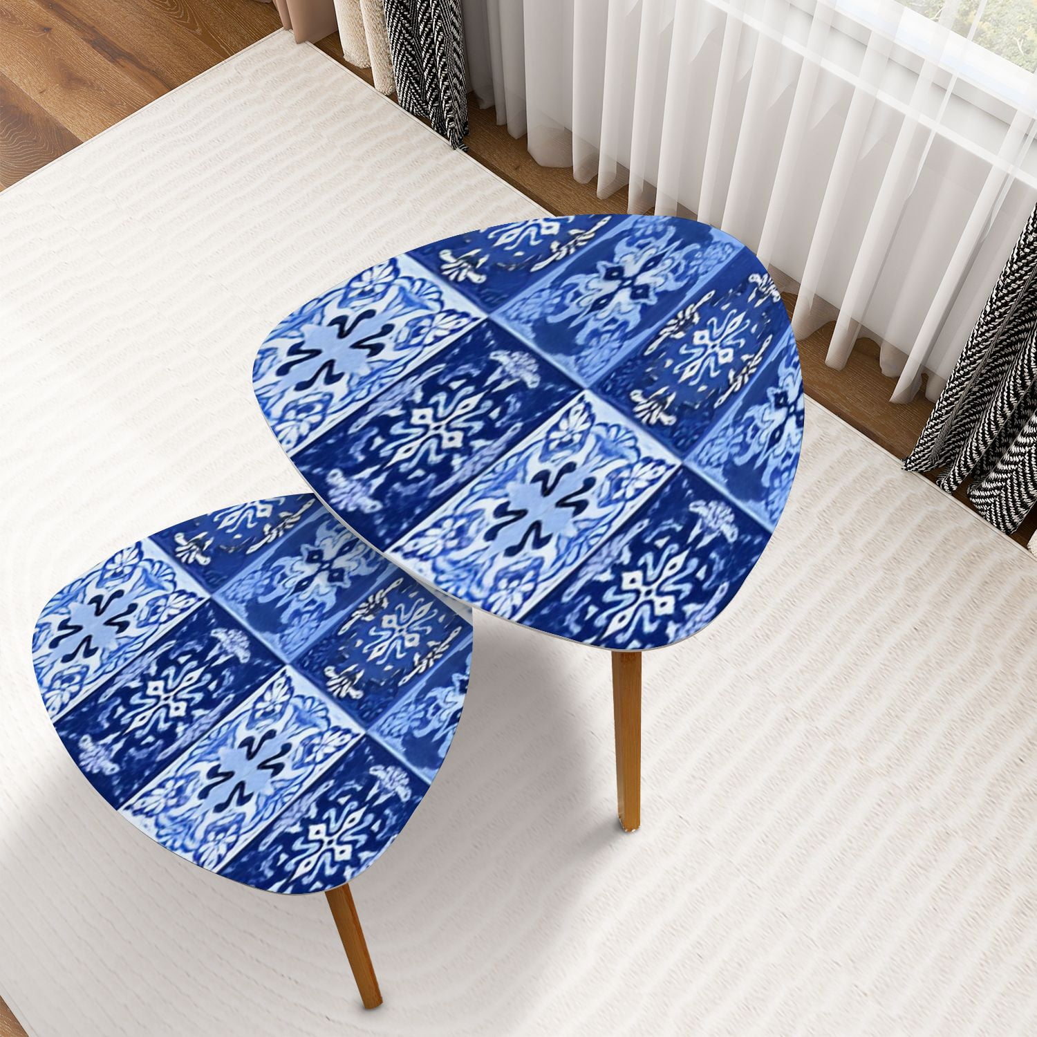 Triangle Nesting Coffee Table Set of 2 Talavera pattern Azulejos portugal Turkish ornament ...