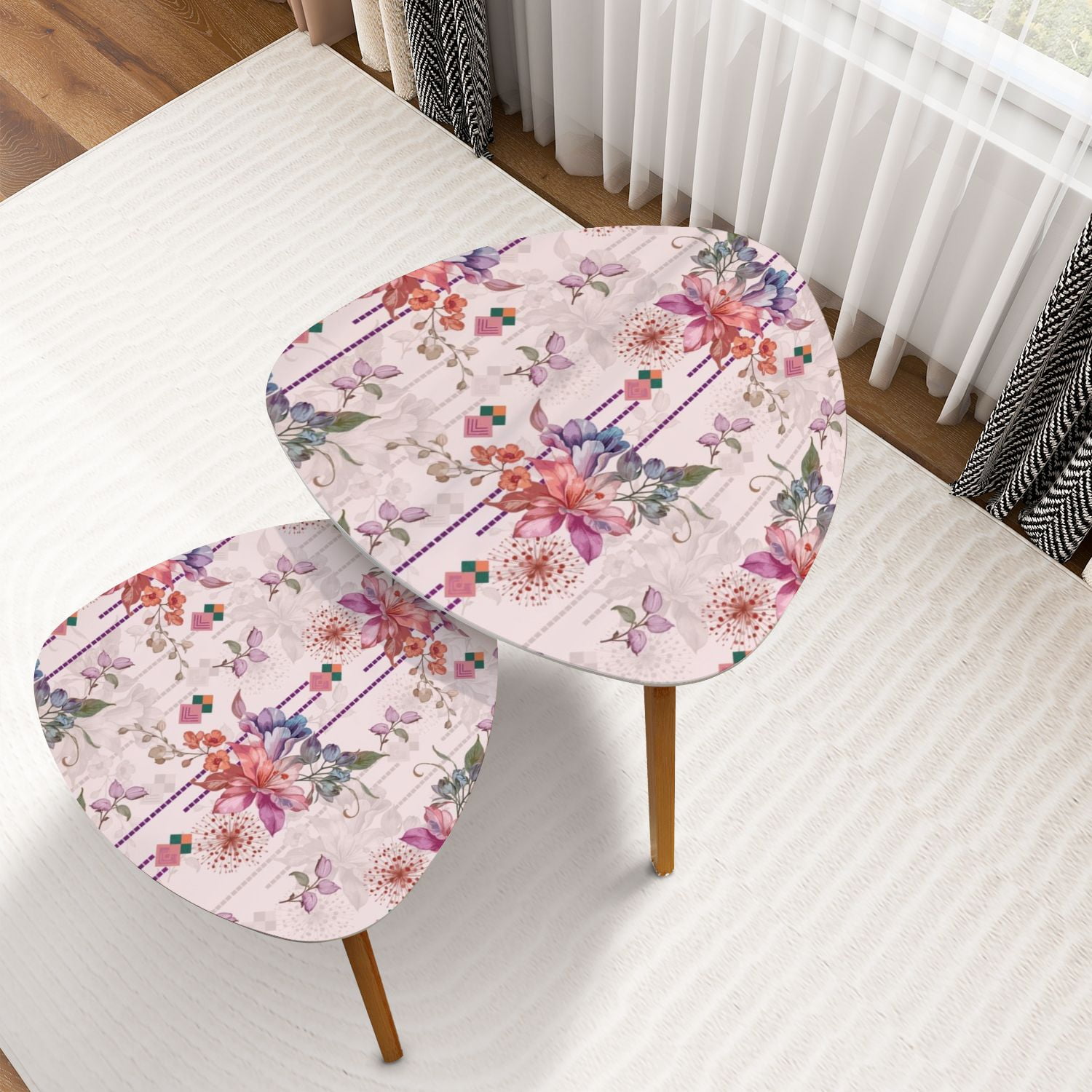 Triangle Nesting Coffee Table Set of 2 Textile Pattern Allover Pattern ...