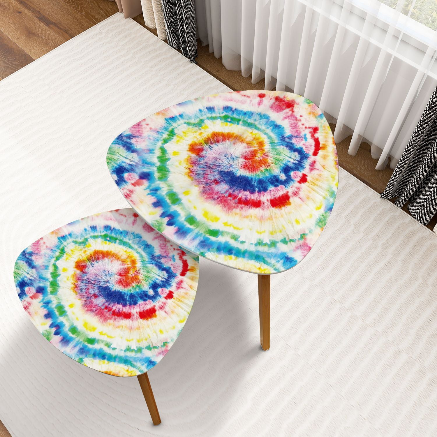 Triangle Nesting Coffee Table Set of 2 Tie Dye Swirl Seamless Tiedye ...