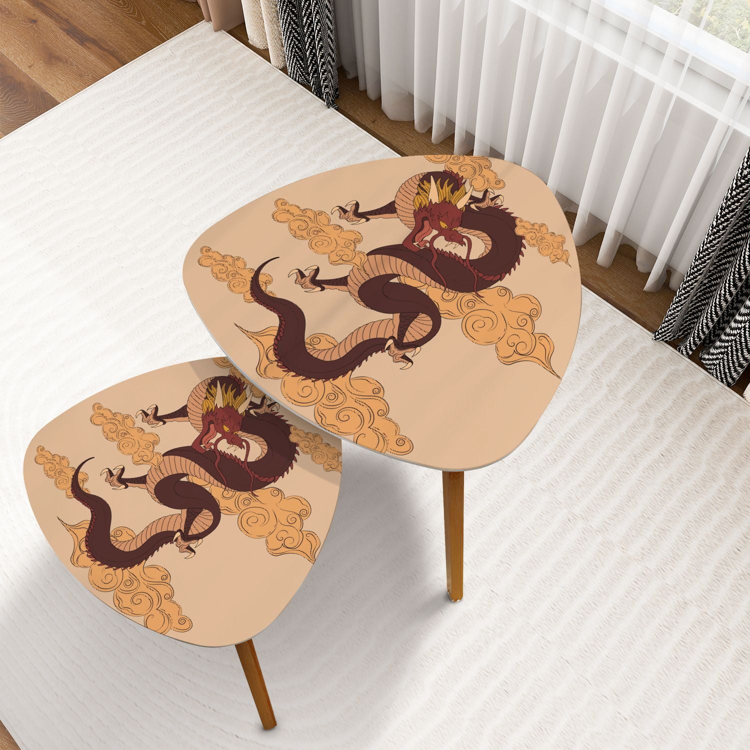 Triangle Nesting Coffee Table Set of 2 Traditional asian japanese red ...