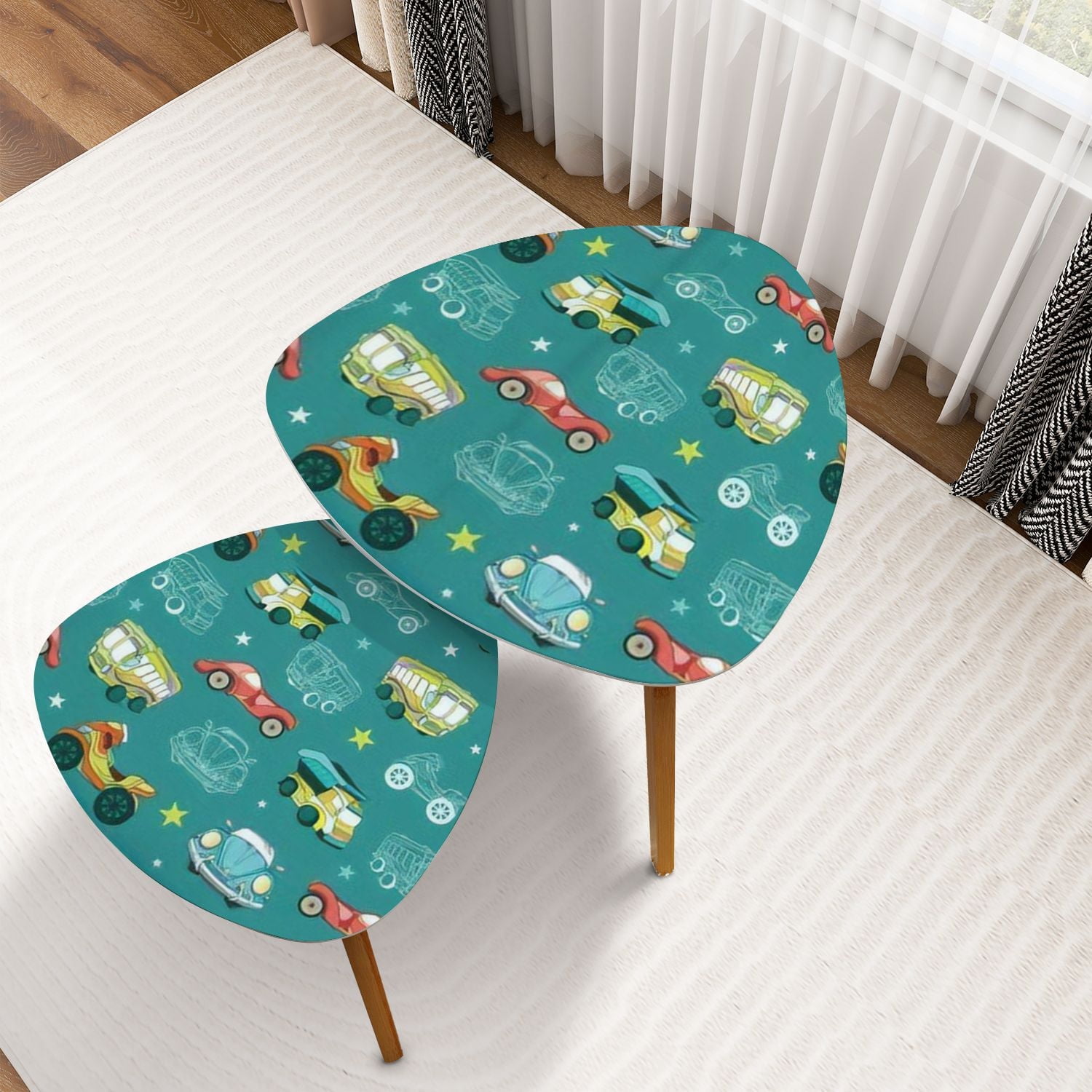 Triangle Nesting Coffee Table Set of 2 Transportation Cars Trucks ...